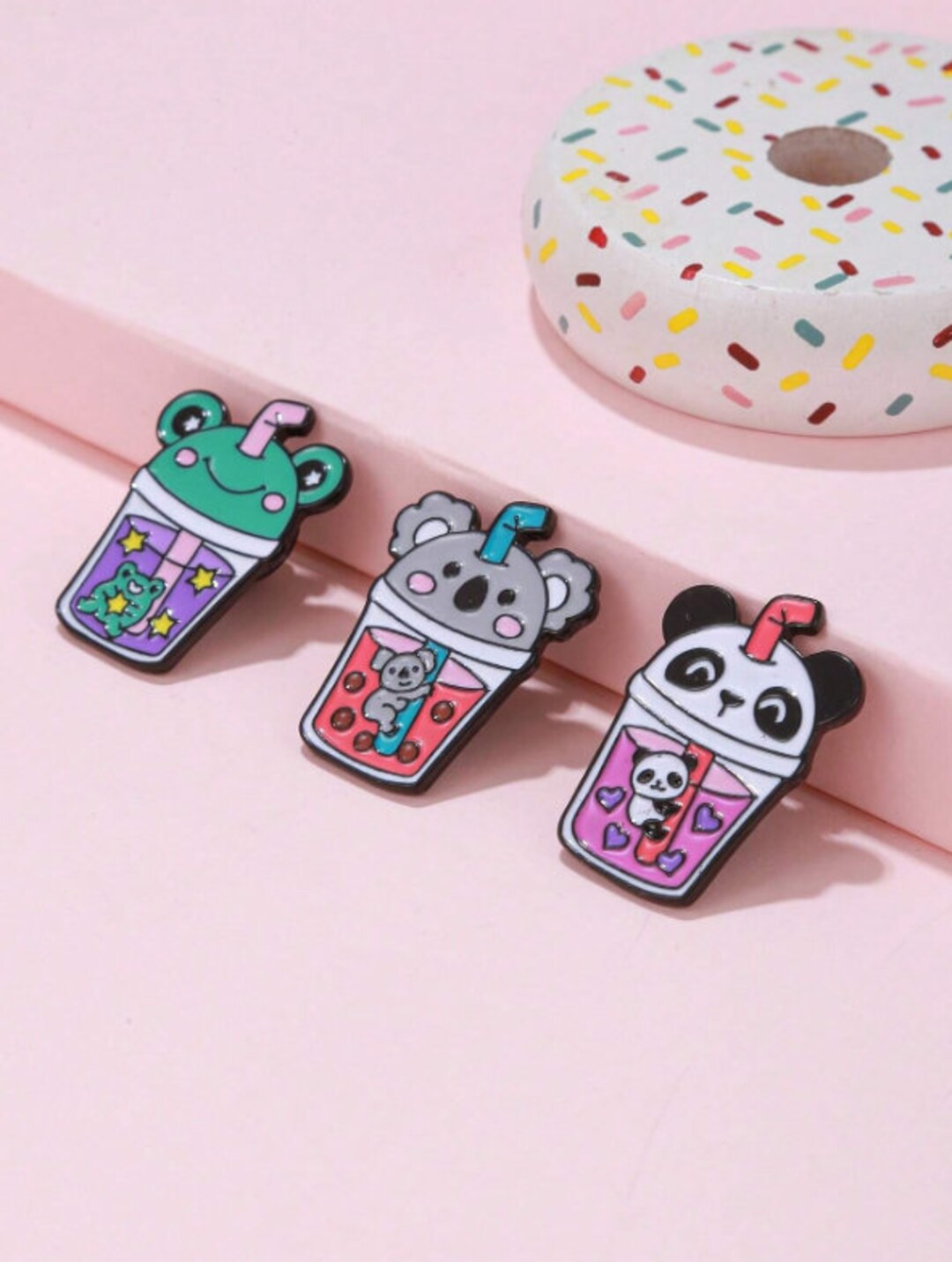 Boba Bubble Tea Animals Pin Badge Drink Brooch Frog Koala Panda Cute ...