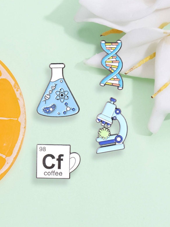 Beaker Microscope Gene Chain Enamel Pins Custom Scientific Brooch Lapel ...