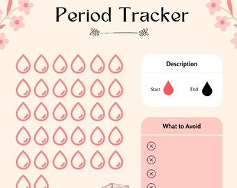Period Tracker Printable PDF, Period Tracker Template, Annual Menstrual ...