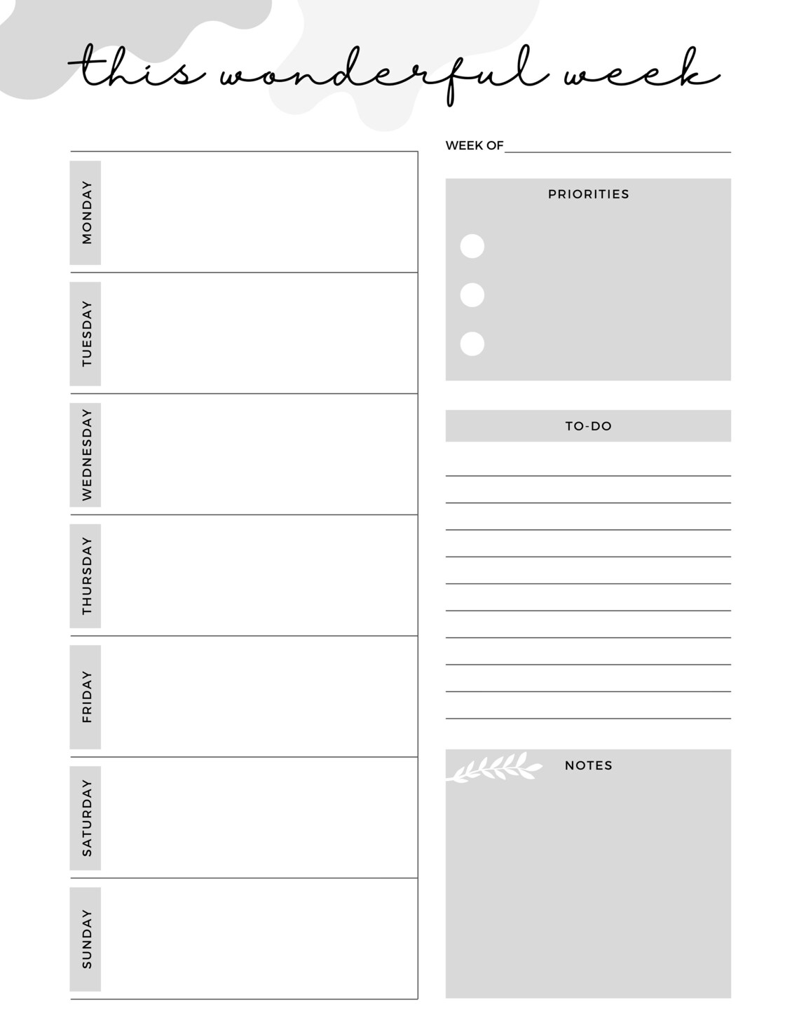 Clean & Simple Wonderful Weekly Planner Template With Priorities ...