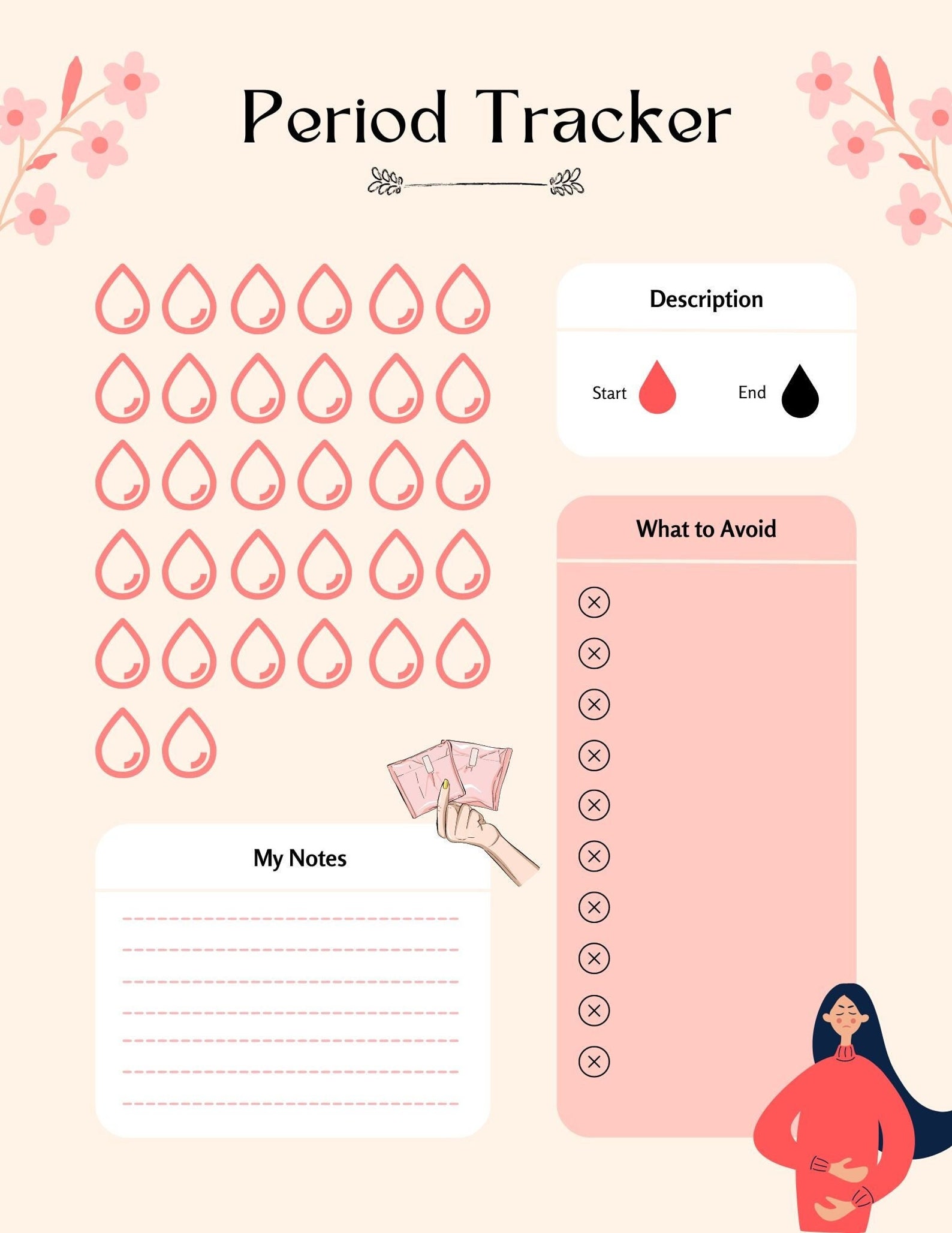 Period Tracker PDF Template - Etsy