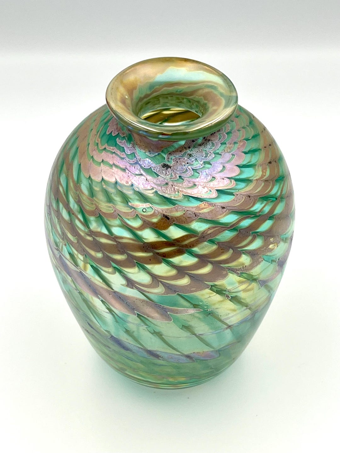 Vintage Handblown 1991 Signed Cote' Art Glass Vase With Iridescent ...
