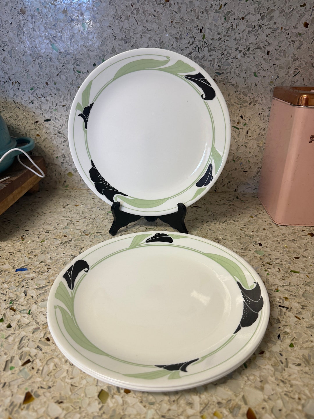 Set of 4 Corelle by Corningware Dinner Plates in Black Orchid Pattern ...