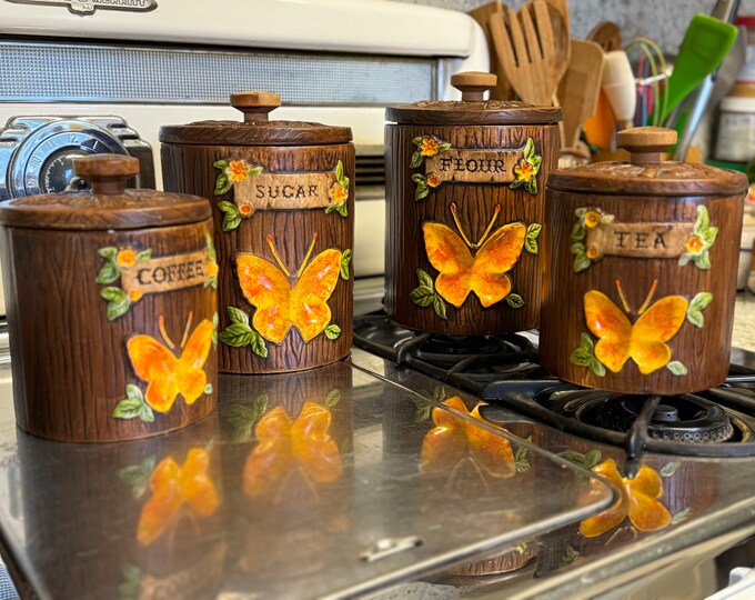 4 Pc Butterfly Canister Set by Treasure Craft Made in CA, USA ...