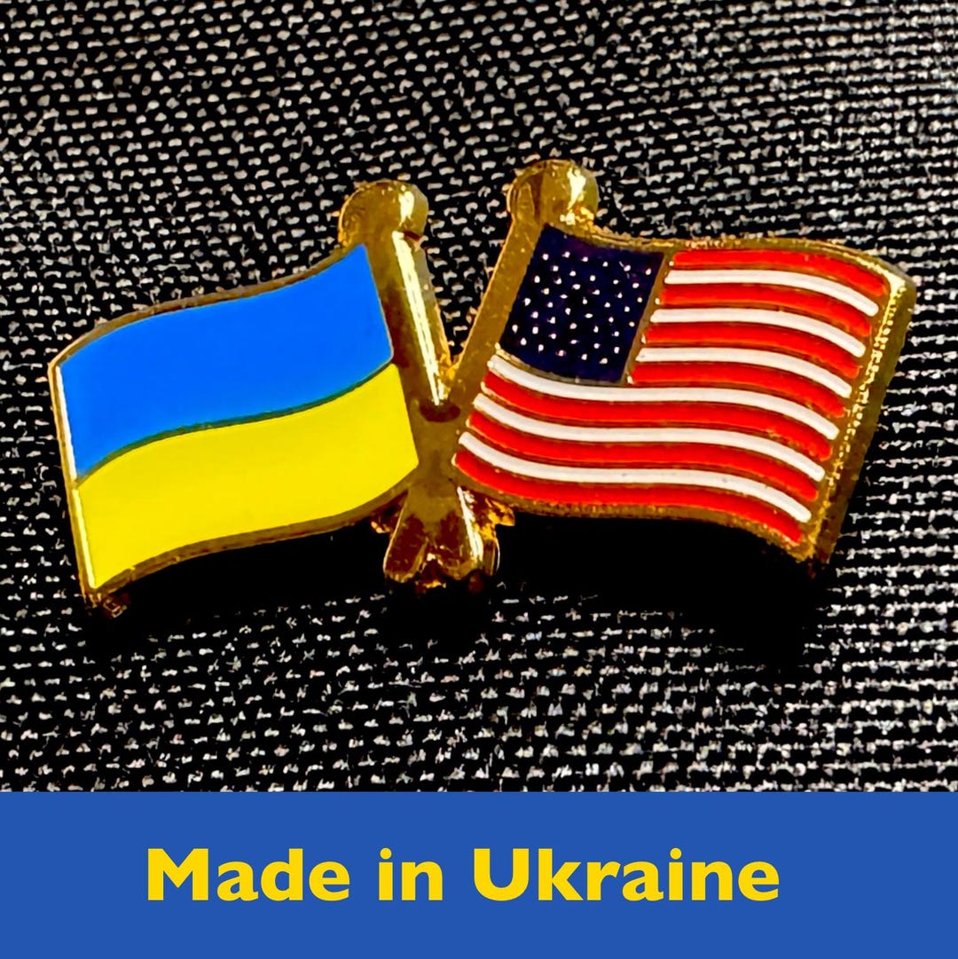 Ukraine Pin With US Flag - MADE in UKRAINE - Ukrainian American Lapel ...