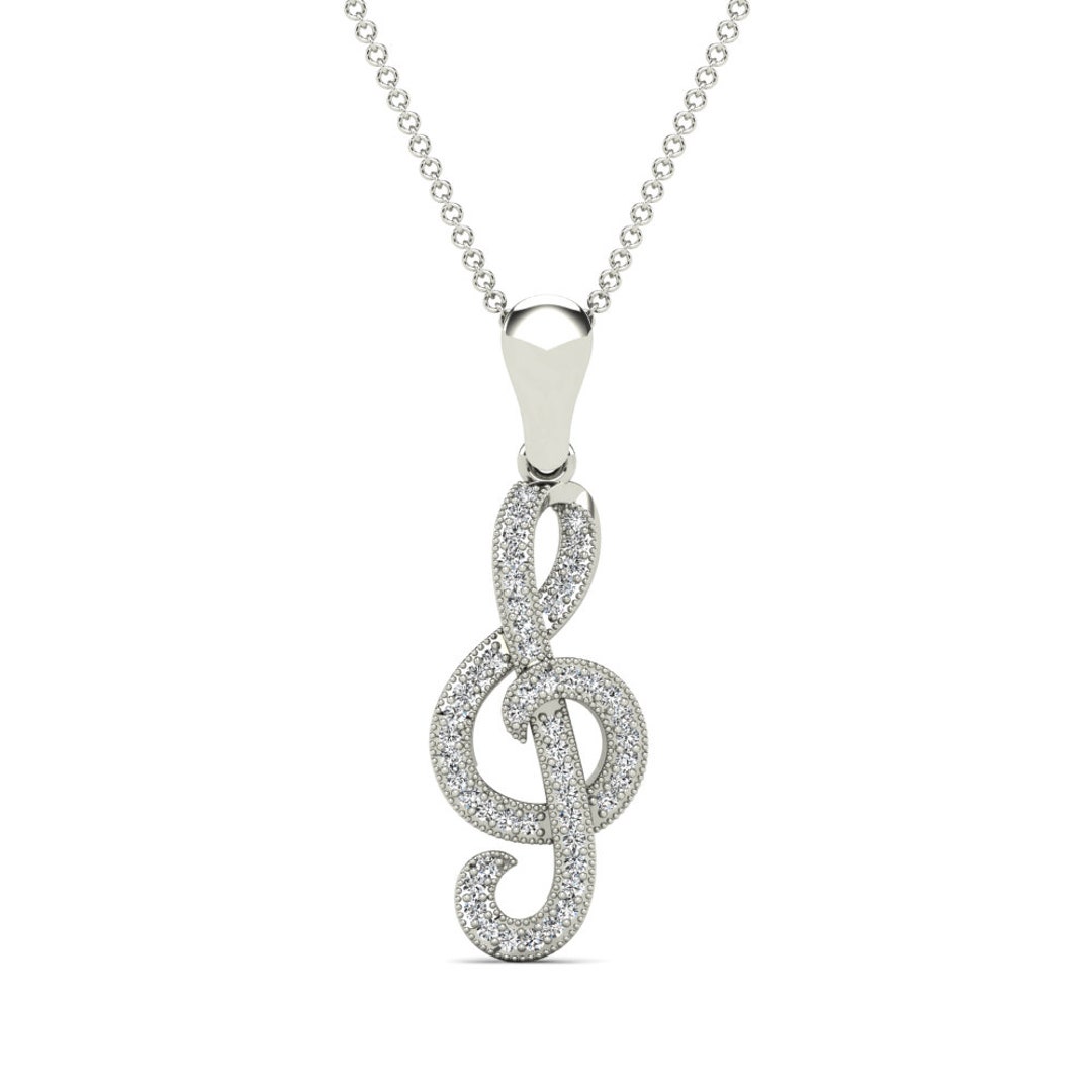 AAAMARK 10K White Gold 1/8ct. TDW Diamond Treble Clef Pendant Necklace ...