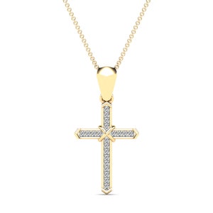 AAAMARK 10K Gold 1/20ct. TDW Diamond Cross Pendant Necklace (H-I, I1-I2 ...