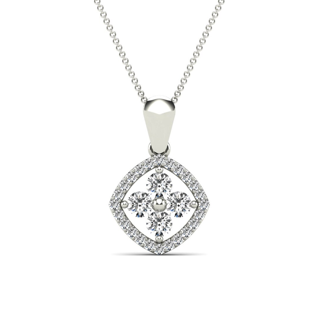 AAAMARK 10K White Gold 1/2ct. TDW Diamond Square Frame Pendant Necklace ...