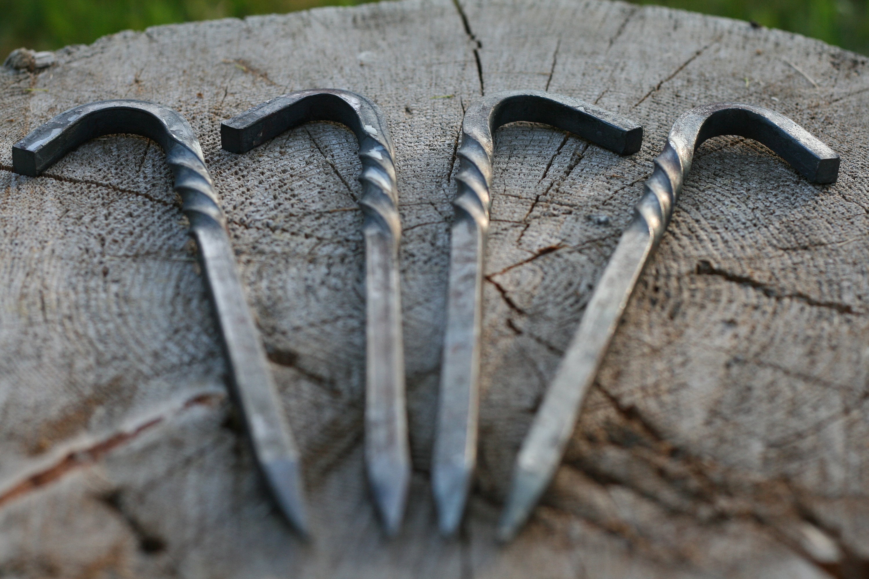Hand Forged Tent Stakes, set of 4 Hand Forged Handmade Twisted Sturdy ...
