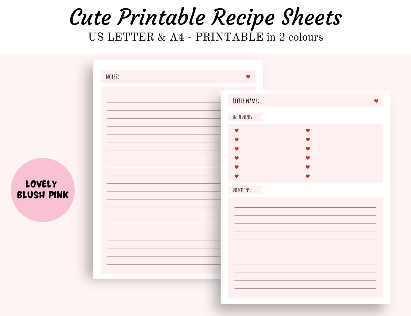 Cute Printable Recipe Sheet, Recipe Pages, Recipe Planner, Heart Print ...