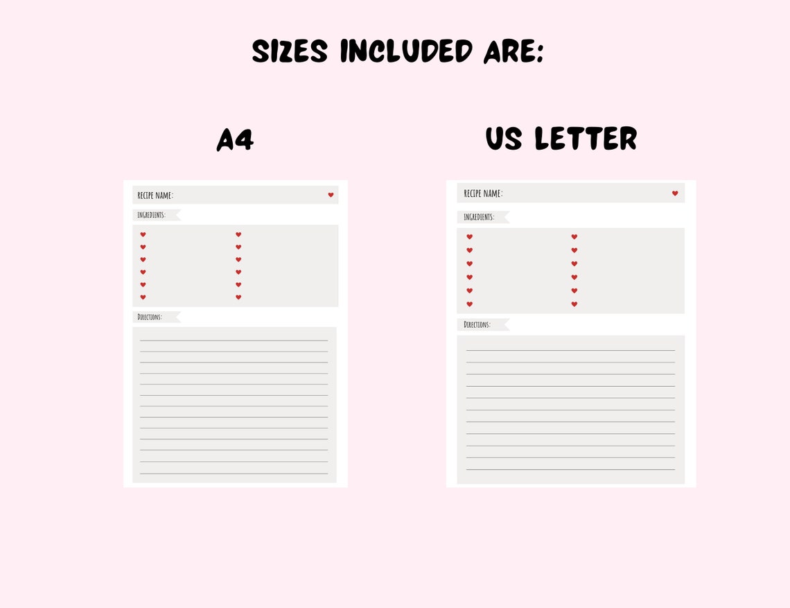 Cute Printable Recipe Sheet Recipe Pages Recipe Planner - Etsy