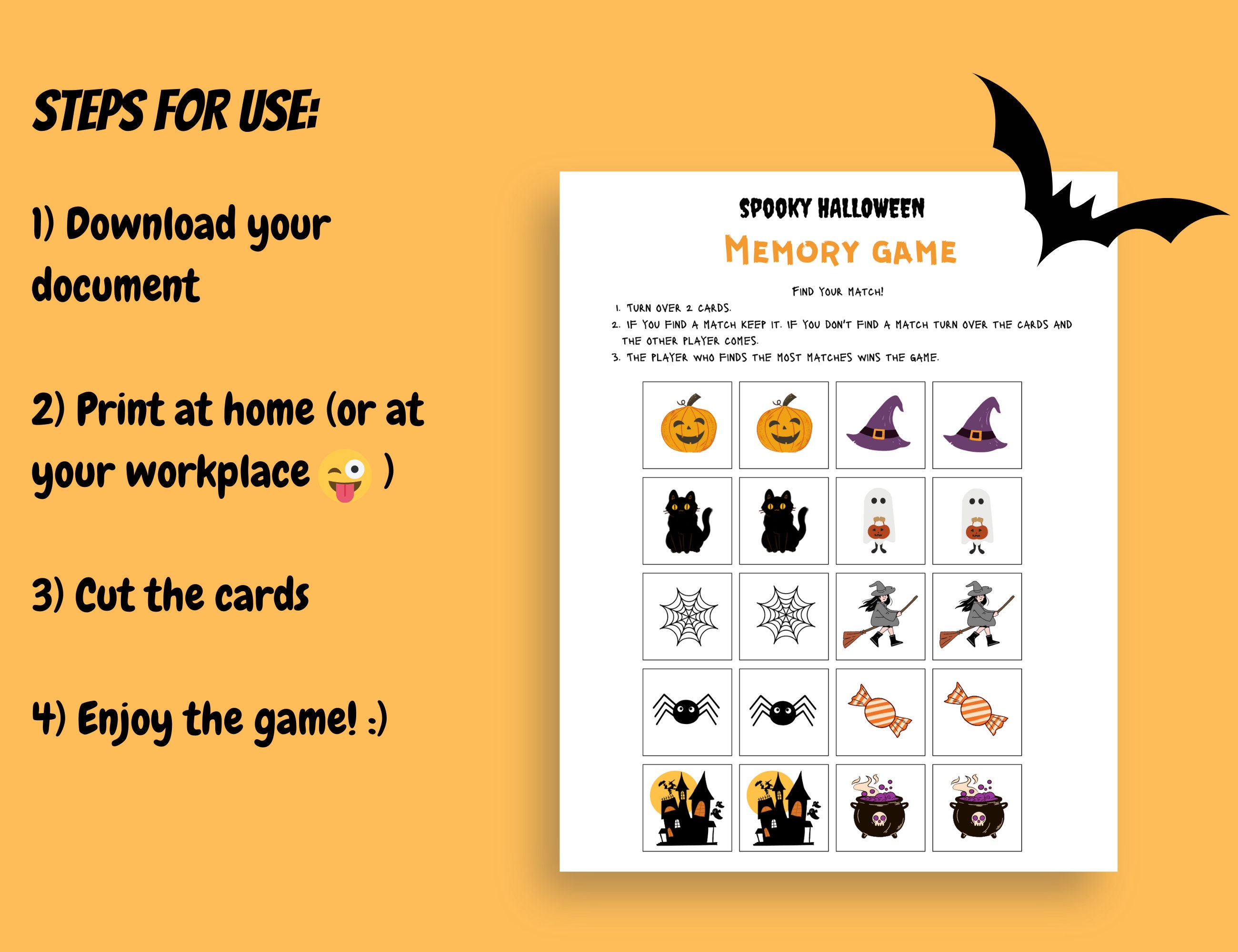 Printable Halloween Memory Game - Etsy