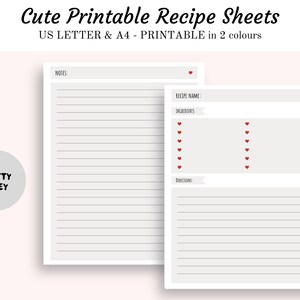 Cute Printable Recipe Sheet, Recipe Pages, Recipe Planner, Heart Print ...