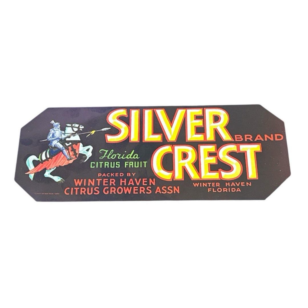 Silver Crest Vintage Fruit Crate Label Art Print Winter Haven Florida ...