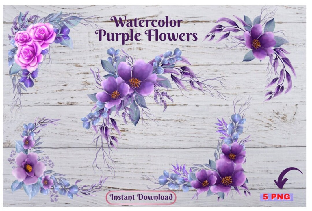 Watercolor Purple Flowers Clipart Png - Etsy