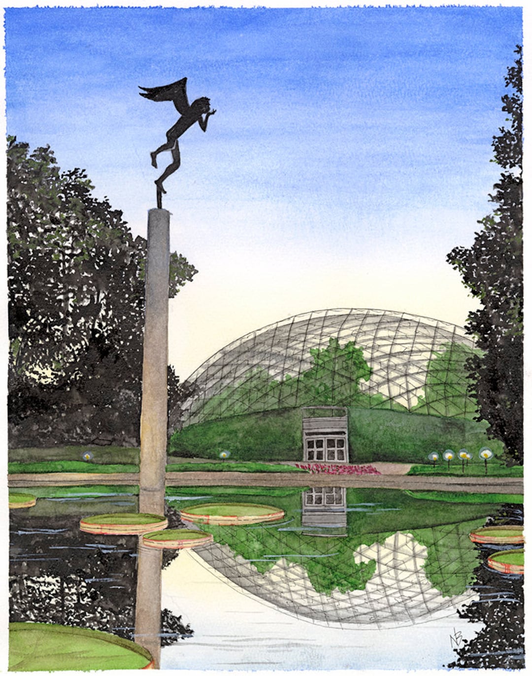 Watercolor Print of the Climatron at the Missouri Botanical Gardens in ...