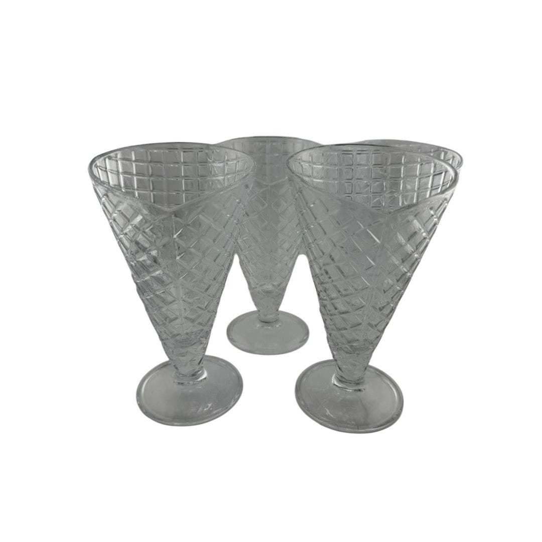 Vintage Bormioli Rocco Italian Ice Cream Sundae Waffle Cone Cups Set of ...