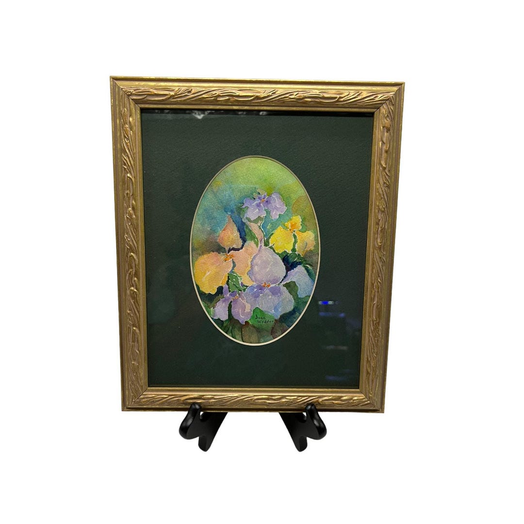 Jean Webber Framed Signed Watercolor Purple & Orange Irises - Etsy