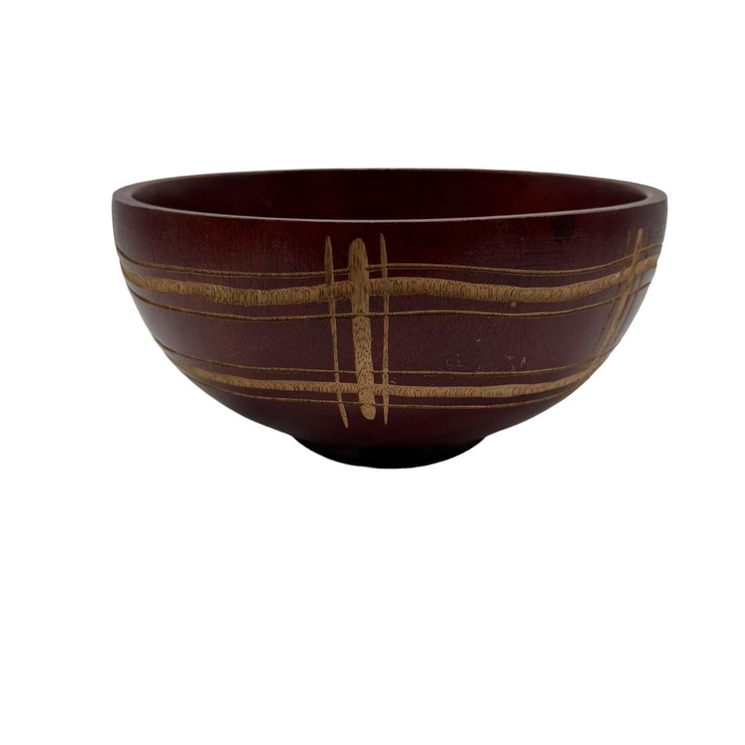 Vintage Hand Carved Mango Wood Stained Bowl Initialed - Etsy