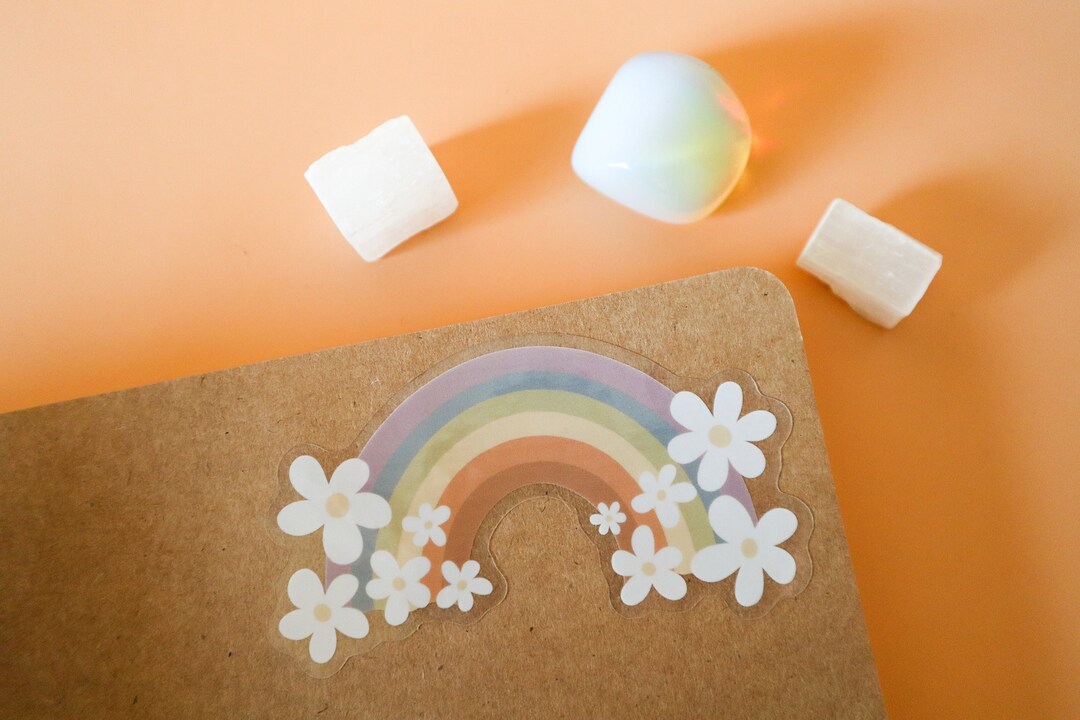 Rainbow Clear Vinyl Sticker | Pastel | Flowers | Laptop Decal | Water ...