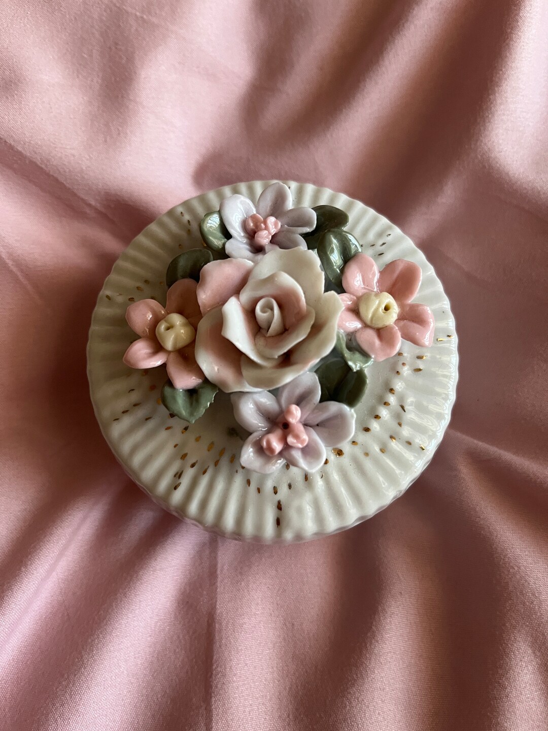 Vintage Floral Porcelain Trinket Box: Shabby Chic Decor - Etsy