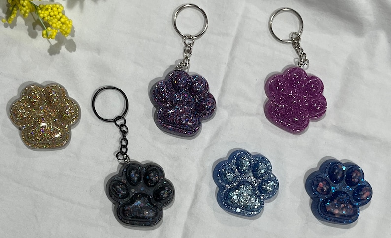 Glitter Paw Print Keychain - Cat Dog Paw - Gift Idea - 3D ...