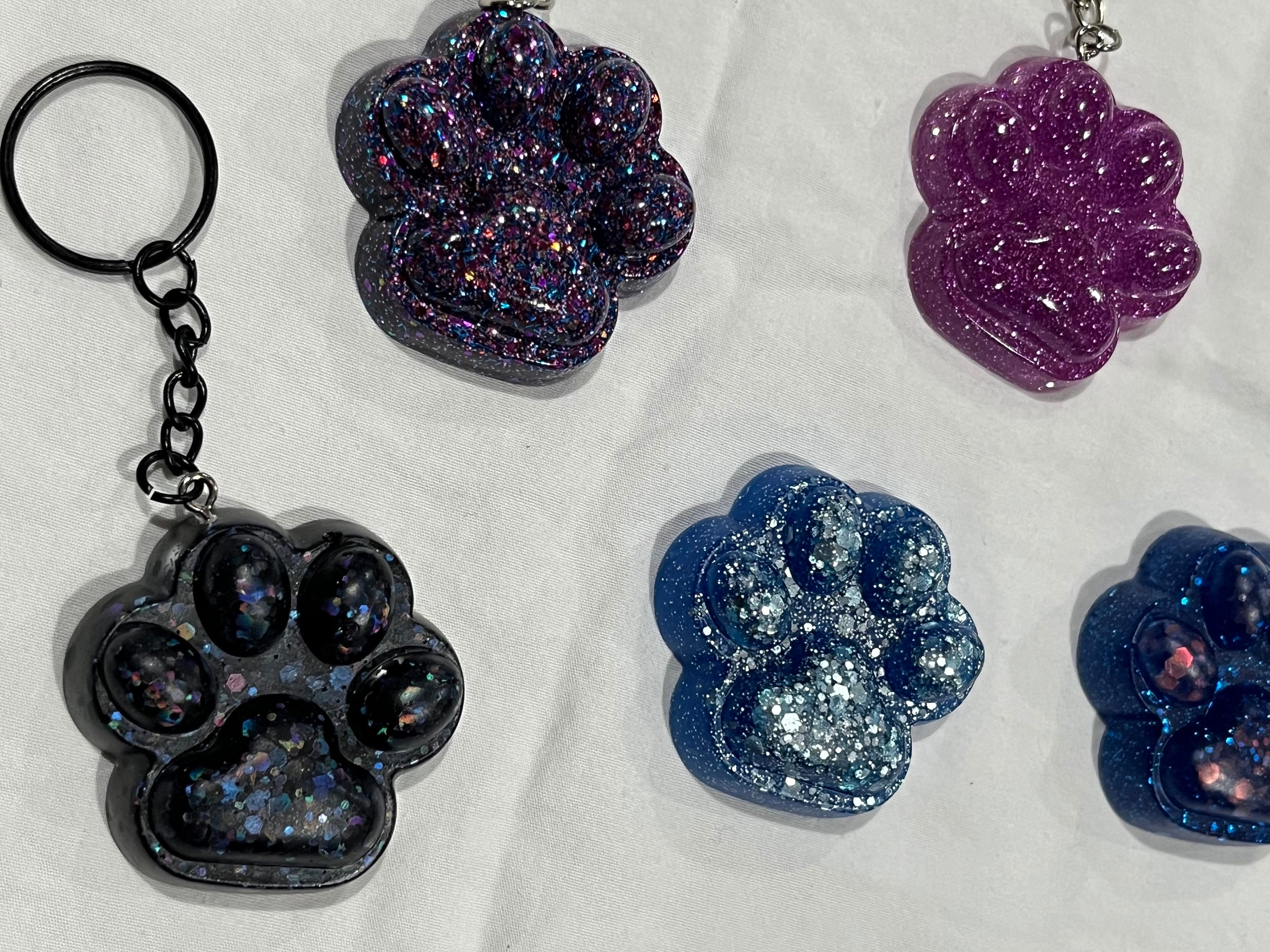 Glitter Paw Print Keychain - Cat Dog Paw - Gift Idea - 3D ...