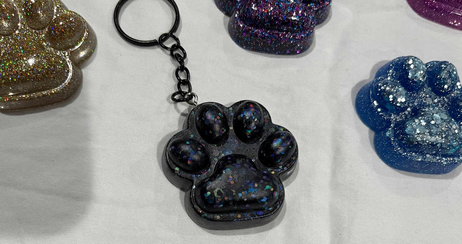 Glitter Paw Print Keychain - Cat Dog Paw - Gift Idea - 3D ...
