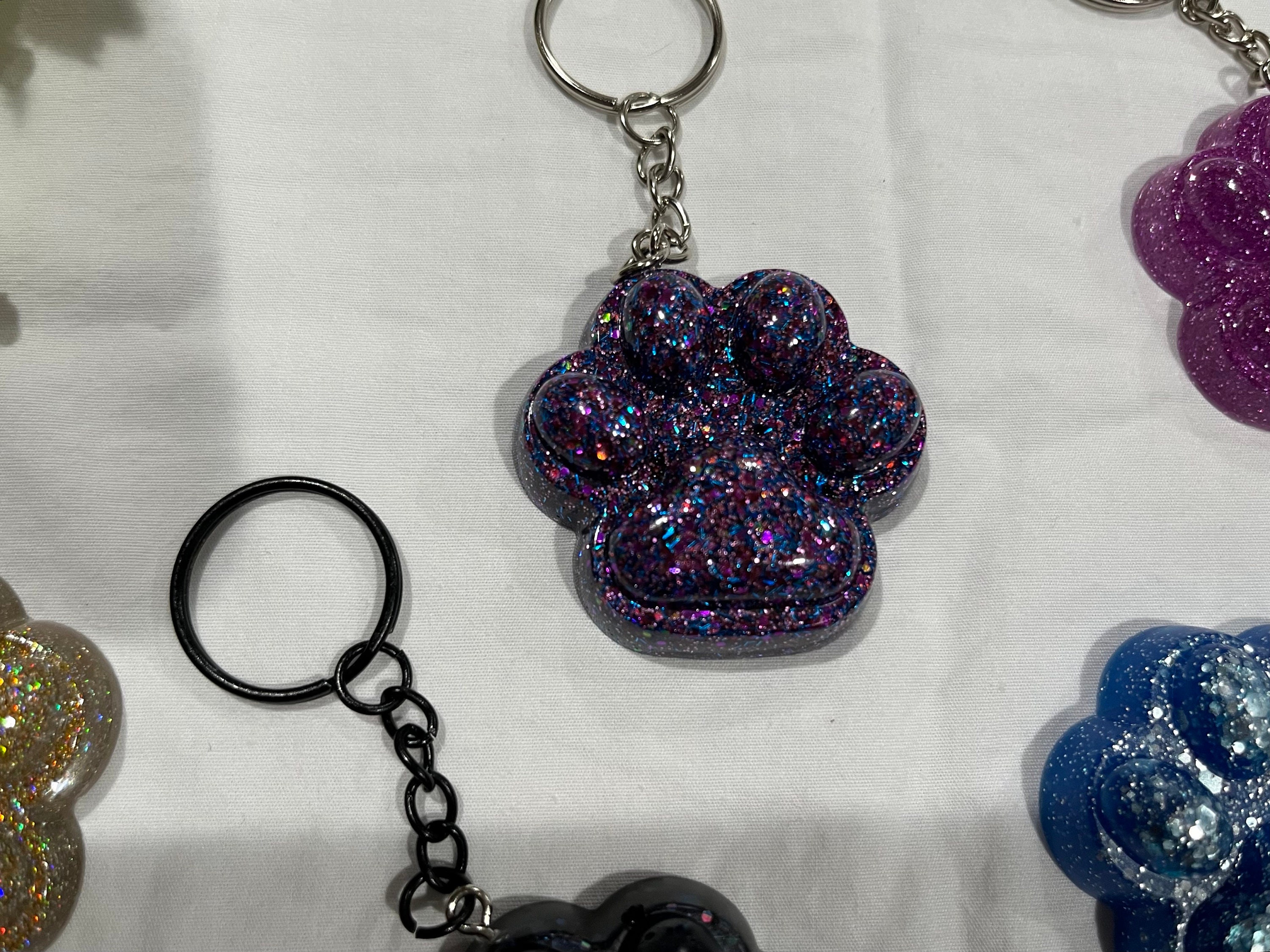 Glitter Paw Print Keychain - Cat Dog Paw - Gift Idea - 3D ...