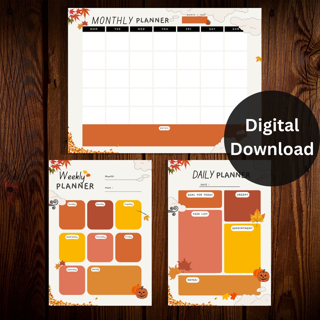 3-in-1 Printable Planner Bundle, Monthly, Weekly, and Daily Fall ...