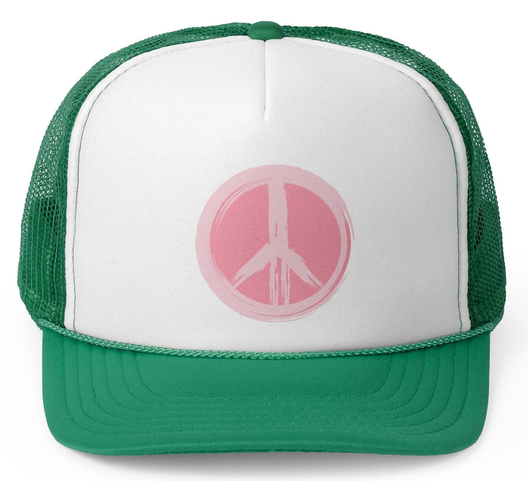Peace Trucker Hat | Green and Pink Mesh Cap | Retro Unisex Snapback ...