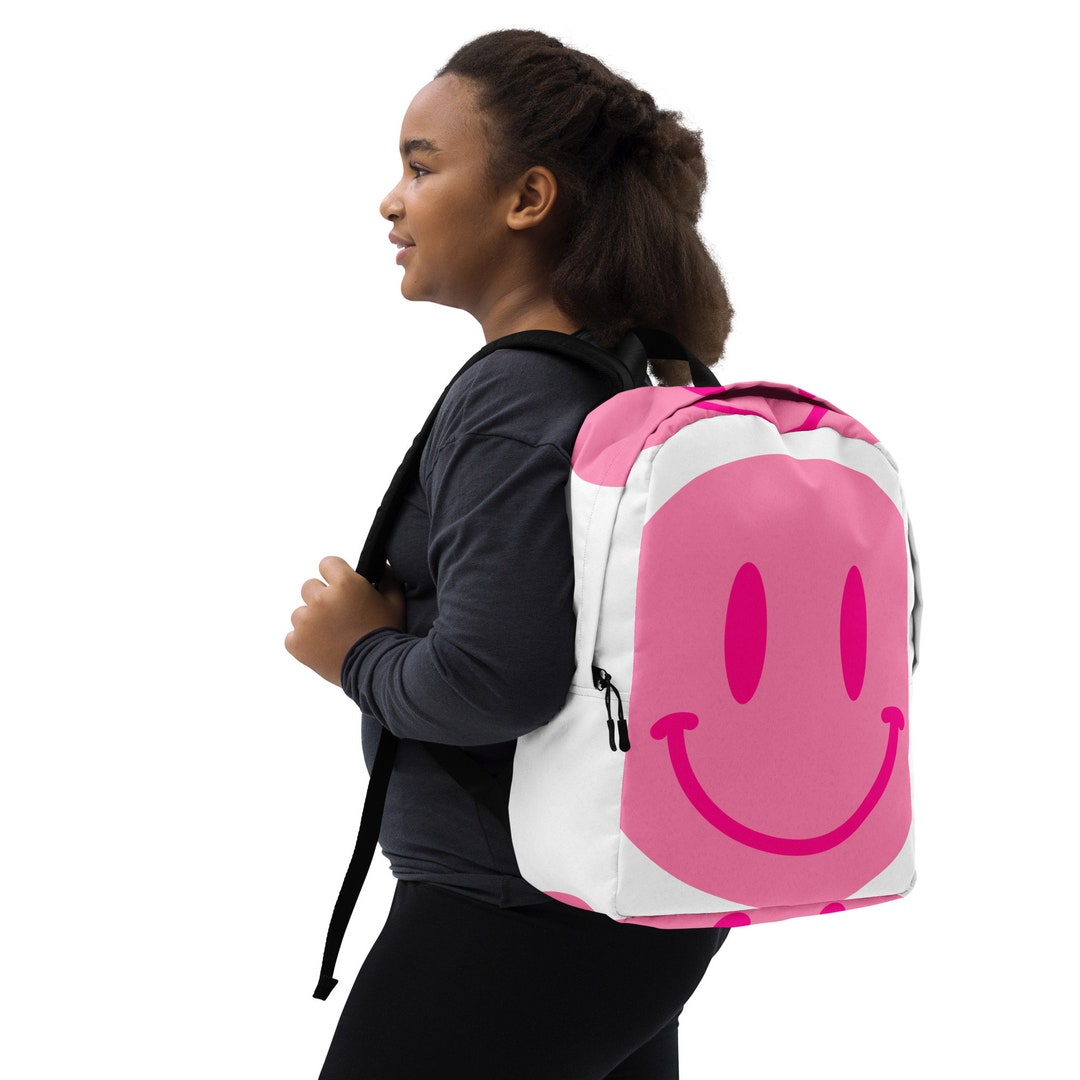 Pink Smiley Face Abstract Minimalist Backpack, Vibrant Pink Backpack ...