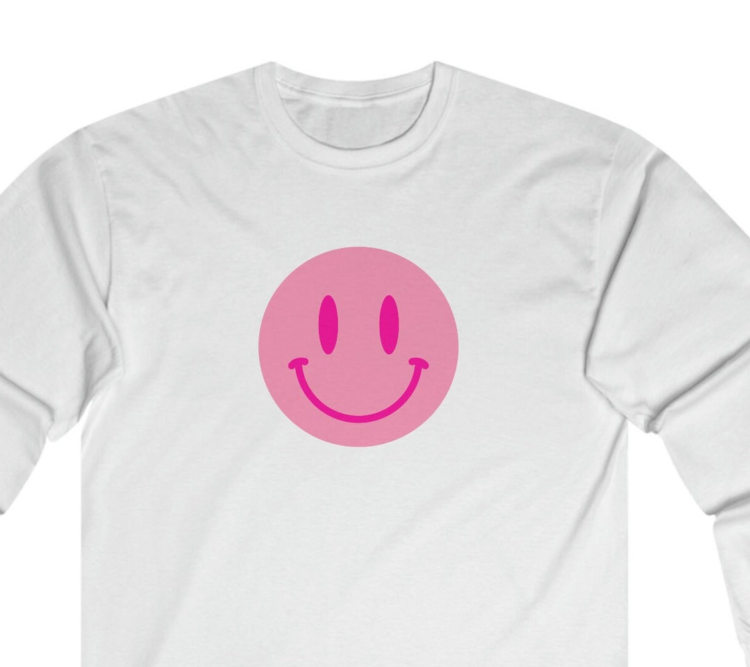 Pink Smiley Unisex Ultra Cotton Long Sleeve Tee Fun Tee Shirt T Smiley Face Pink And Red
