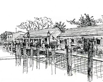 Nantucket Wharf Sketch: Hand-drawn Nautical Coastal Print (digital ...