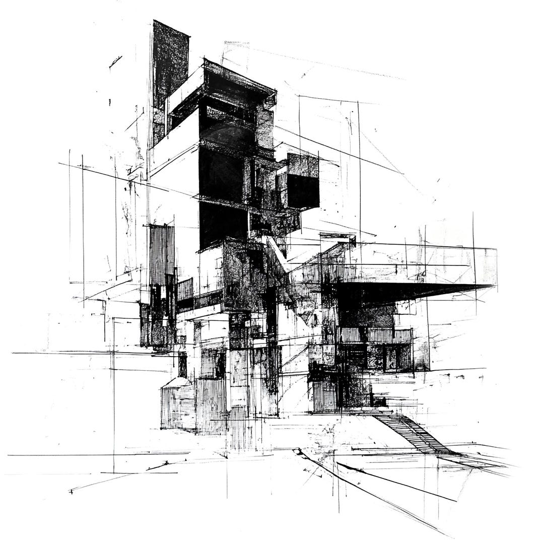 Modern House Concept Sketch – Hand-drawn Architectural Drawing, Digital ...