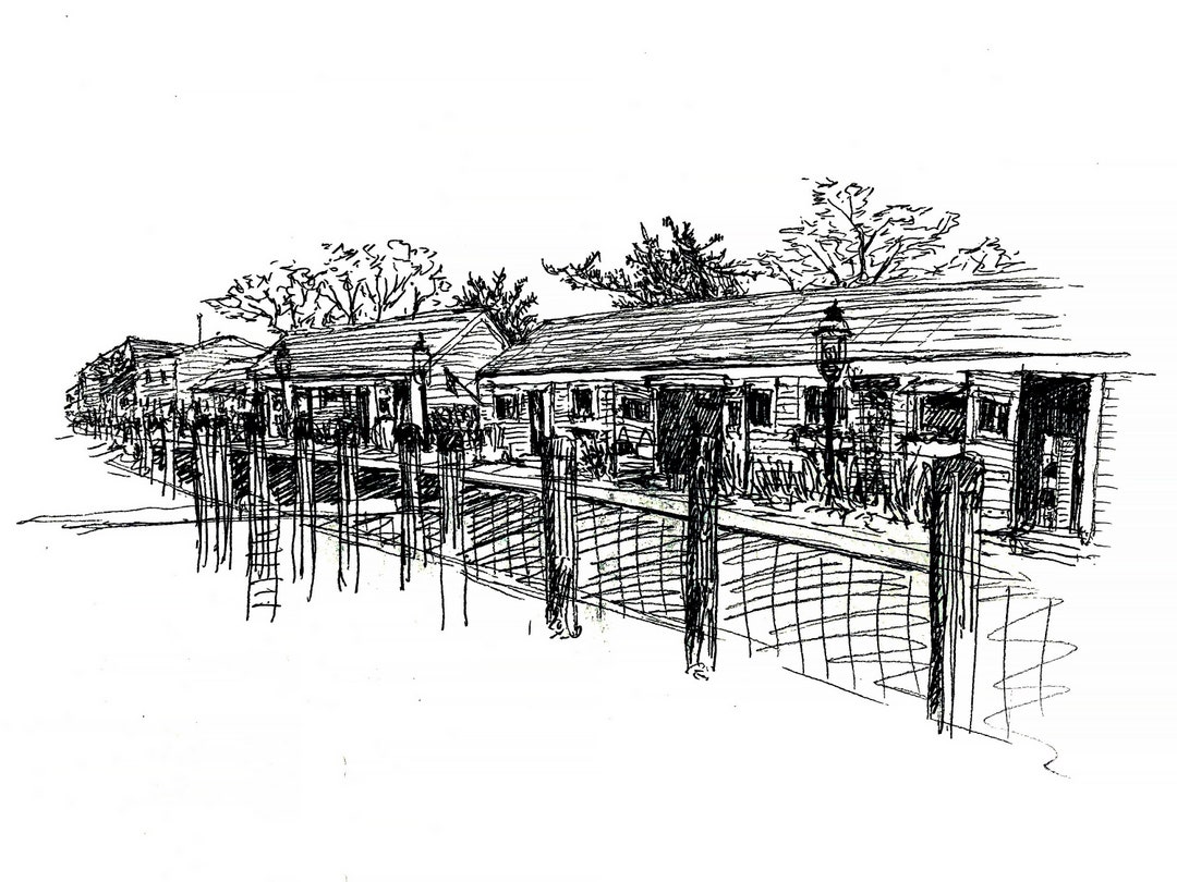 Nantucket Wharf Sketch: Hand-drawn Nautical Coastal Print (digital ...