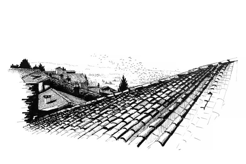 Tuscany Rooftop Drawing Digital File - Etsy