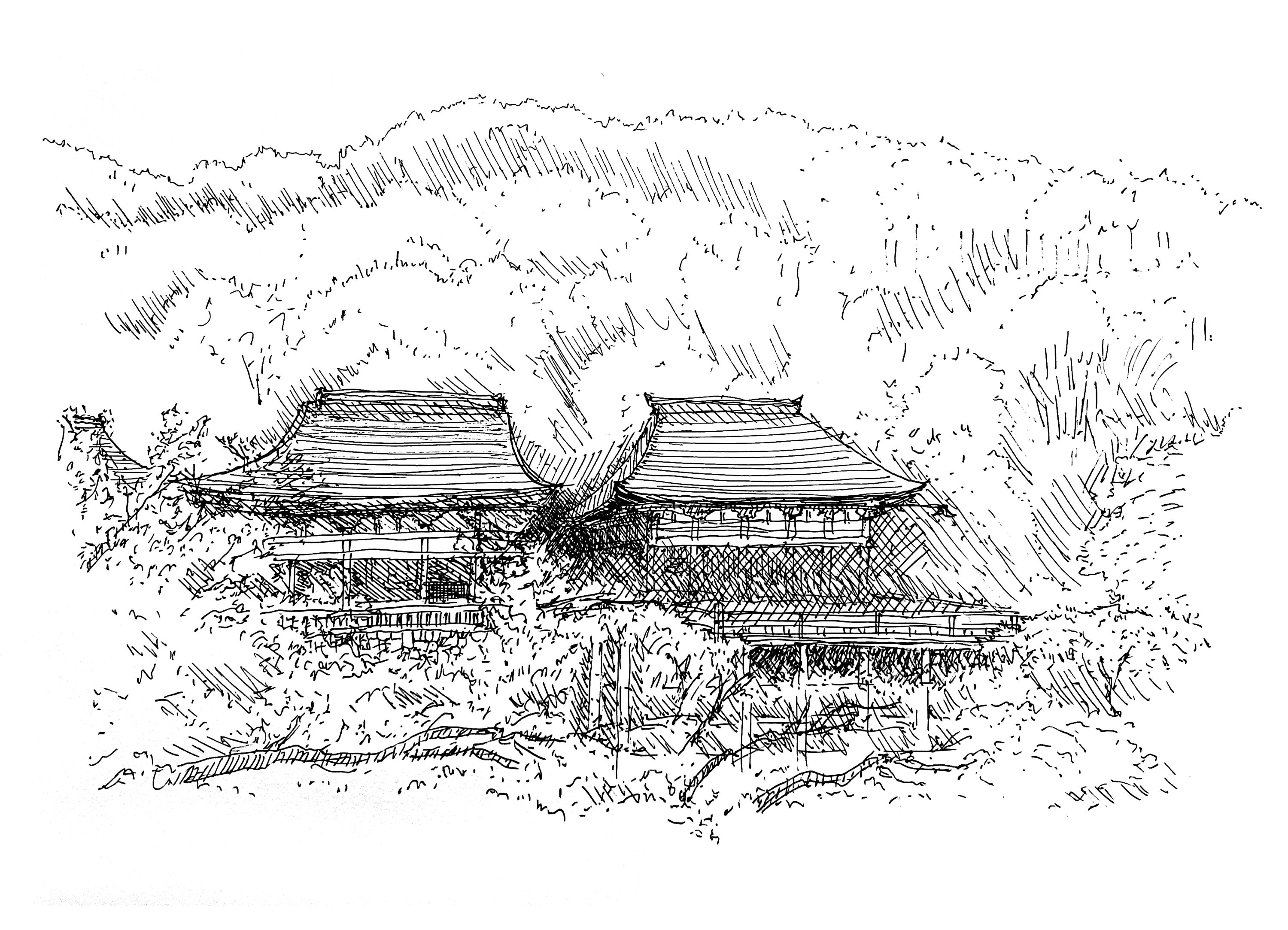 Kyoto Temples Sketch – Hand-drawn Japanese Architecture Print, Digital ...