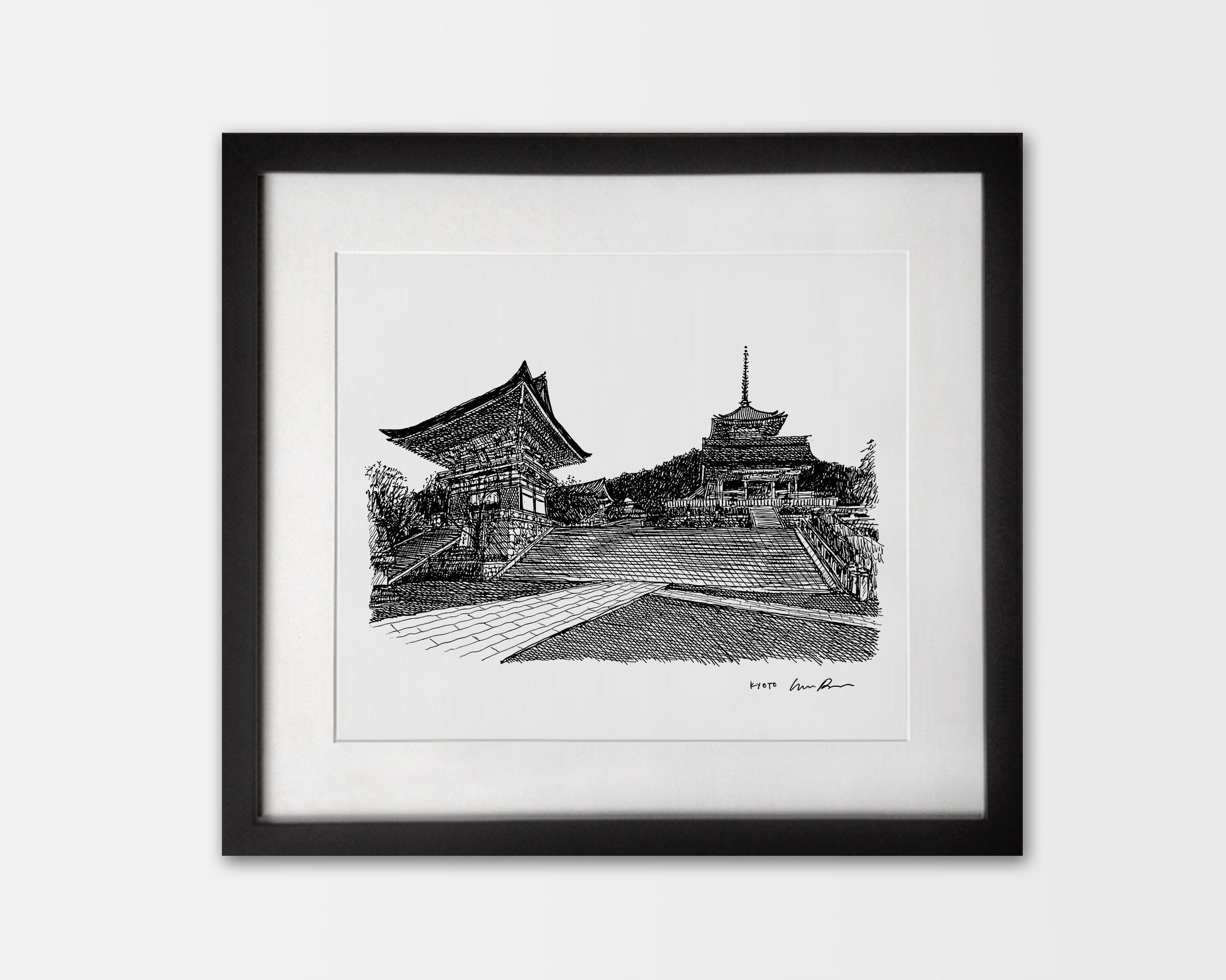 Kyoto Temples Scene 2 Drawing Digital File - Etsy