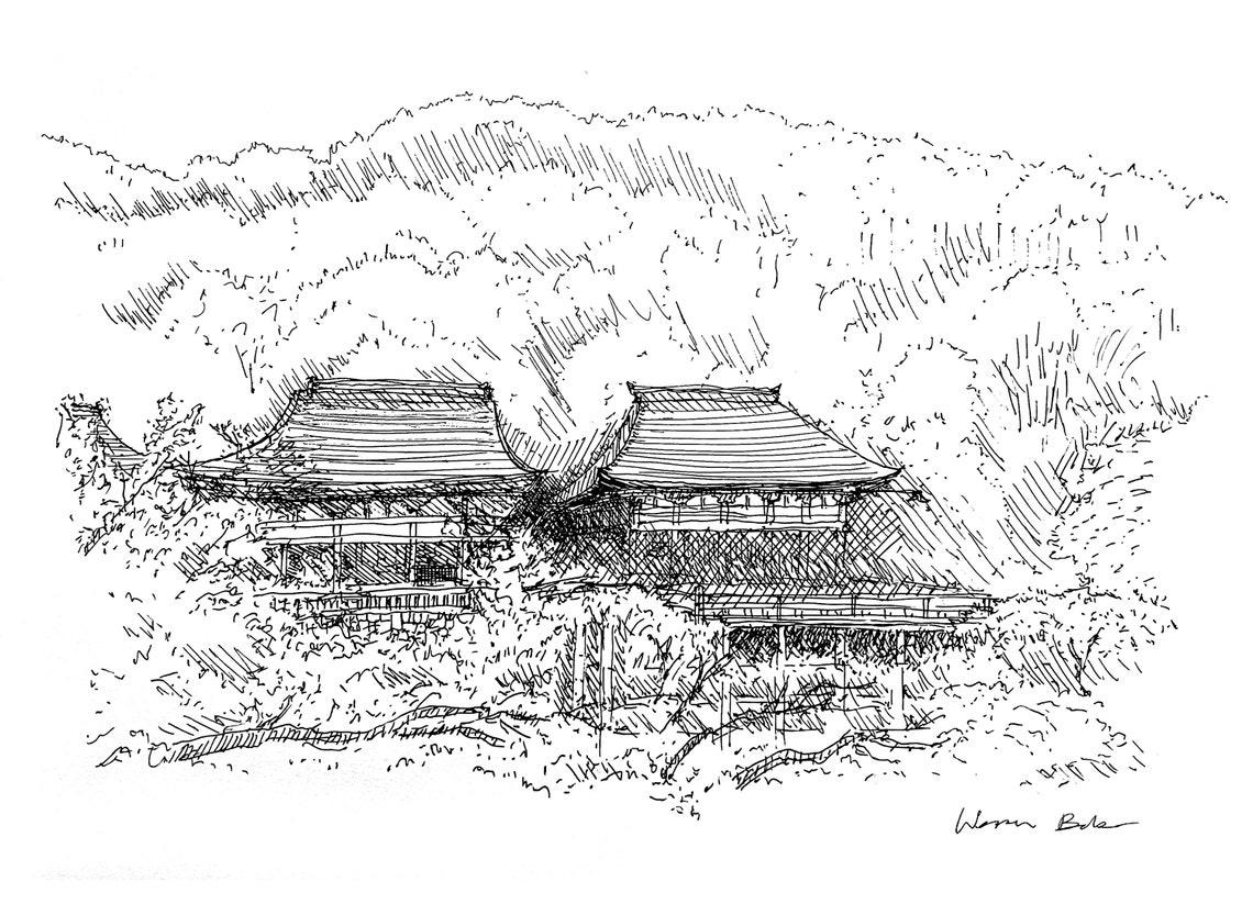 Kyoto Temples Sketch – Hand-drawn Japanese Architecture Print, Digital ...