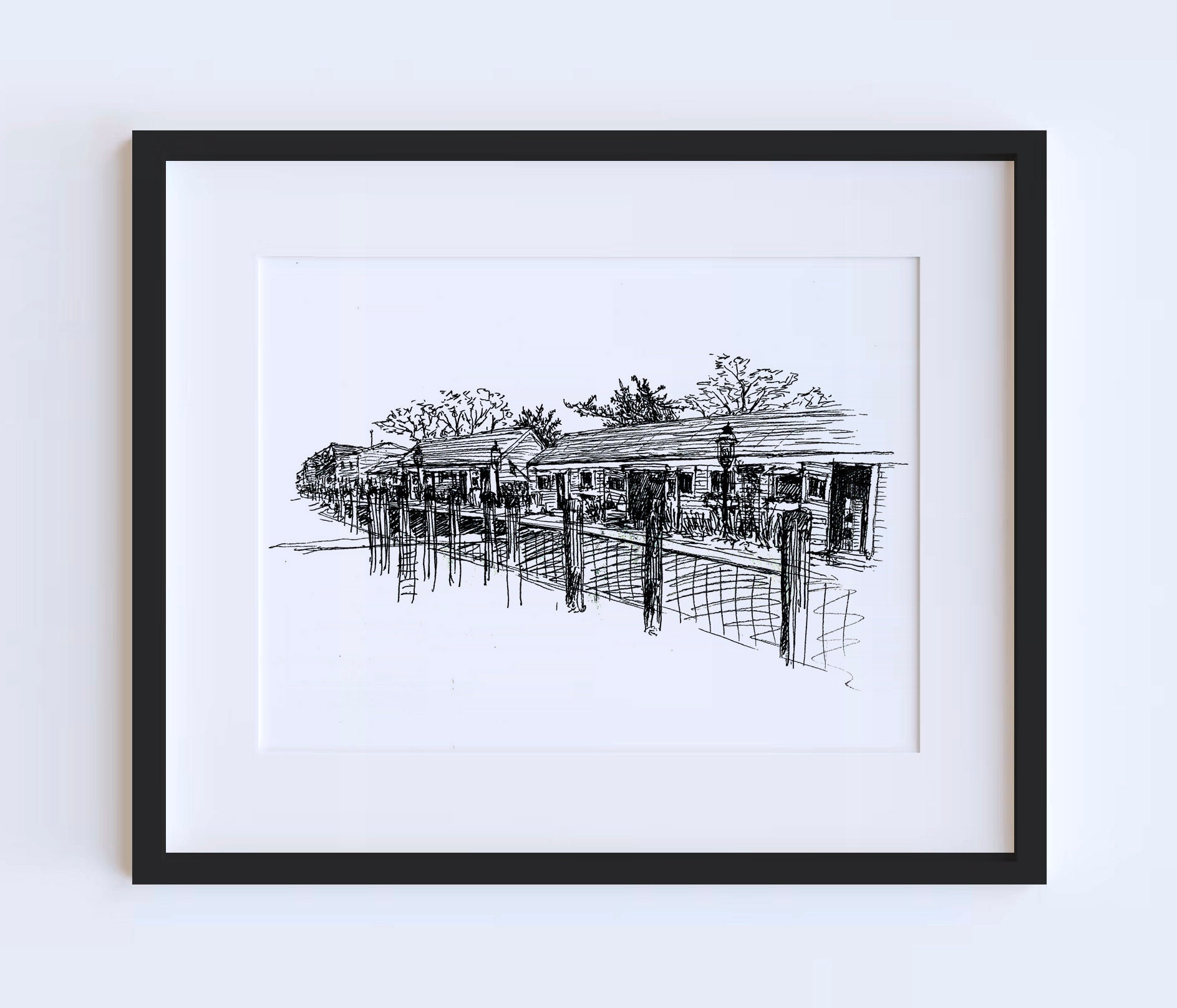 Nantucket Wharf Sketch: Hand-drawn Nautical Coastal Print (digital ...