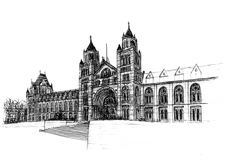 London Natural History Museum Print: Hand-drawn Travel Wall Art ...