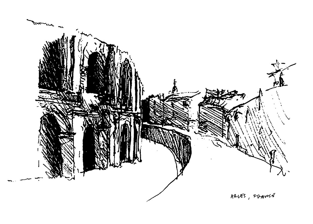Arles France Sketch – Provence Architecture Drawing, Hand-drawn Digital ...