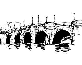 Pont Neuf Digital Printable Art Vintage Paris Seine River Sketch Pont ...