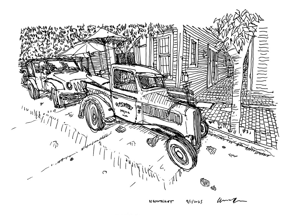 Nantucket Street Scene Sketch – Hand-drawn Coastal Architecture Print ...