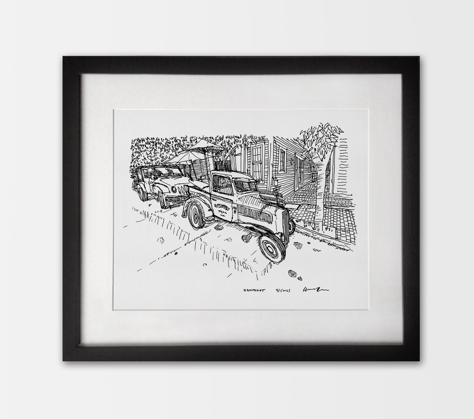 Nantucket Street Scene Sketch – Hand-drawn Coastal Architecture Print ...