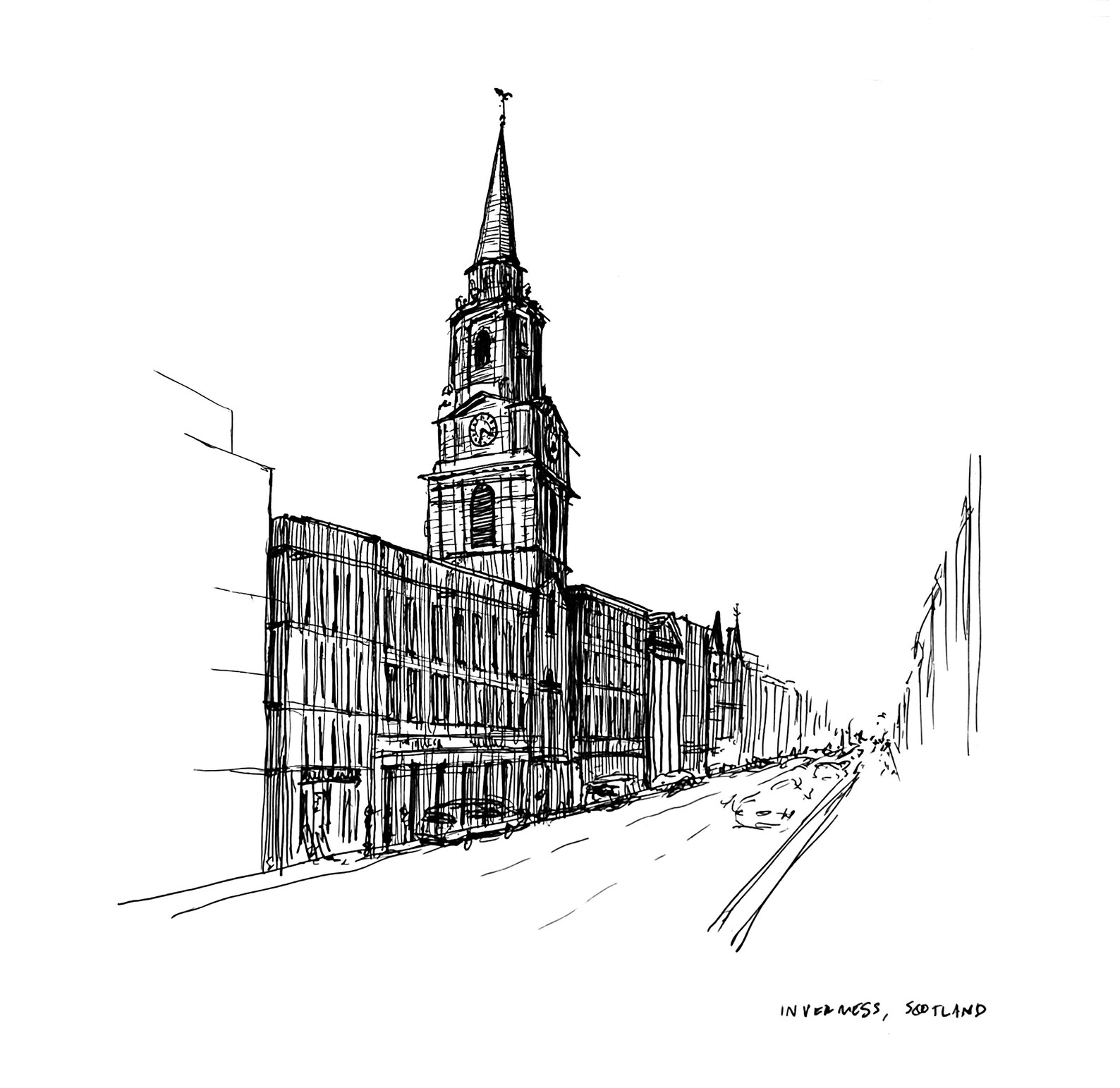 Inverness Old Town Sketch – Scotland Architecture Drawing, Hand-drawn ...