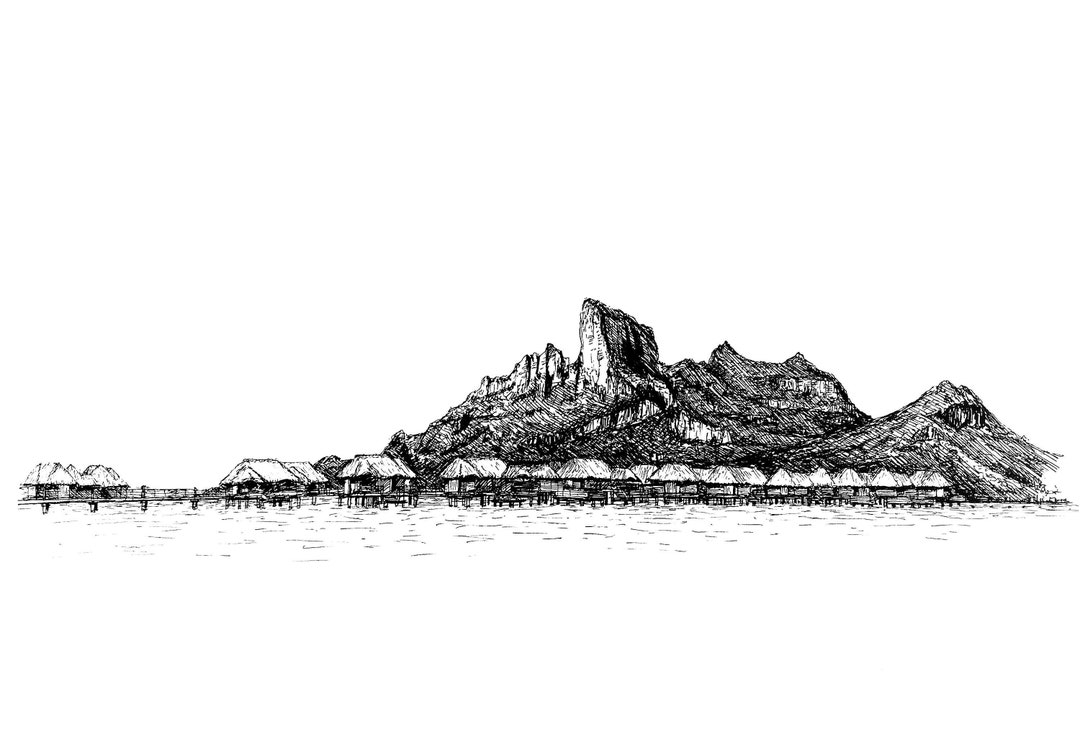 Bora Bora Sketch – Hand-drawn Island Art | Tropical Travel Digital ...