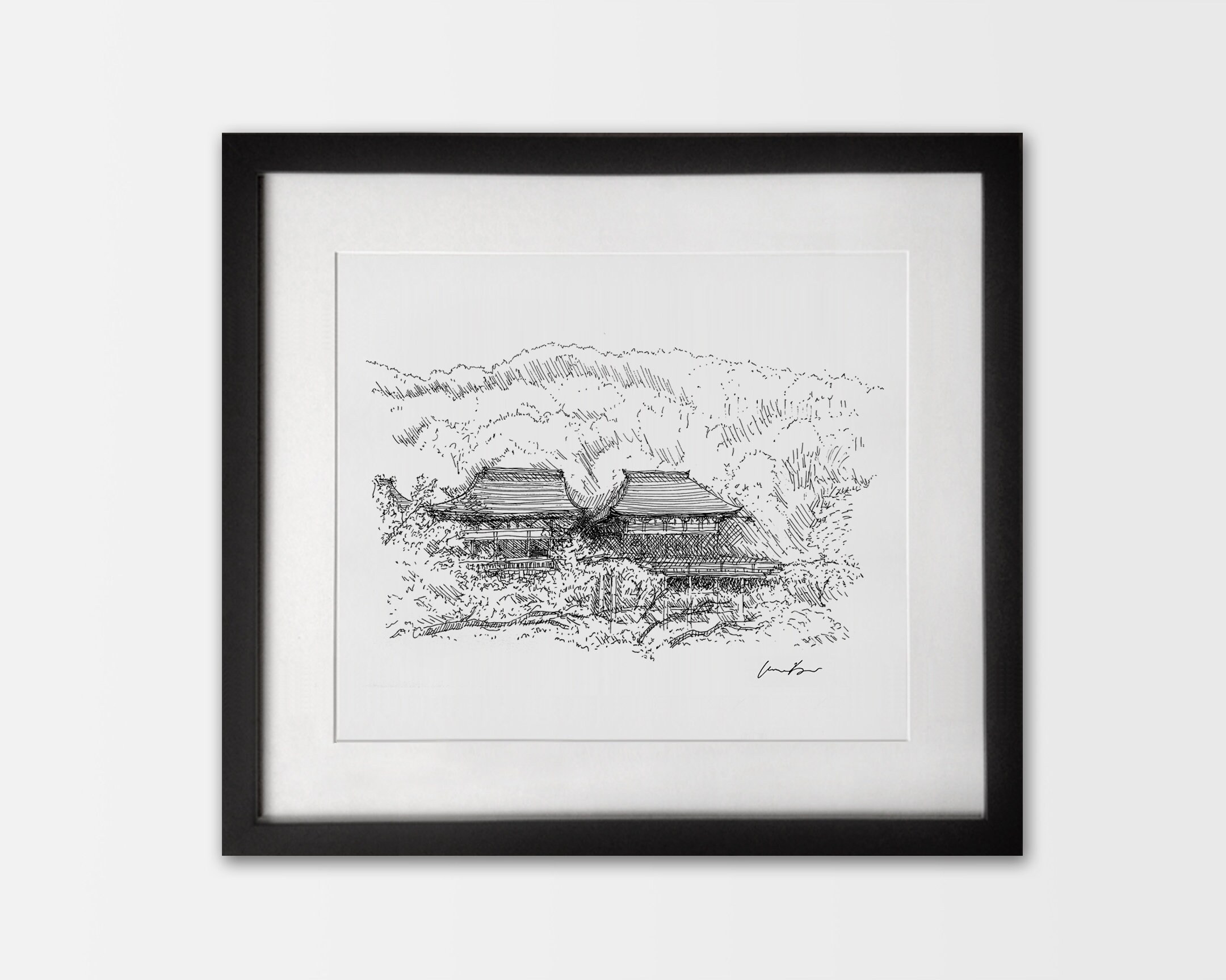 Kyoto Temples Sketch – Hand-drawn Japanese Architecture Print, Digital ...