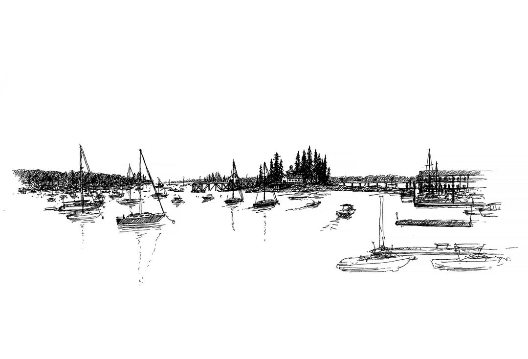 Boothbay Harbor Maine Sketch – Hand-drawn Coastal Landmark Print ...